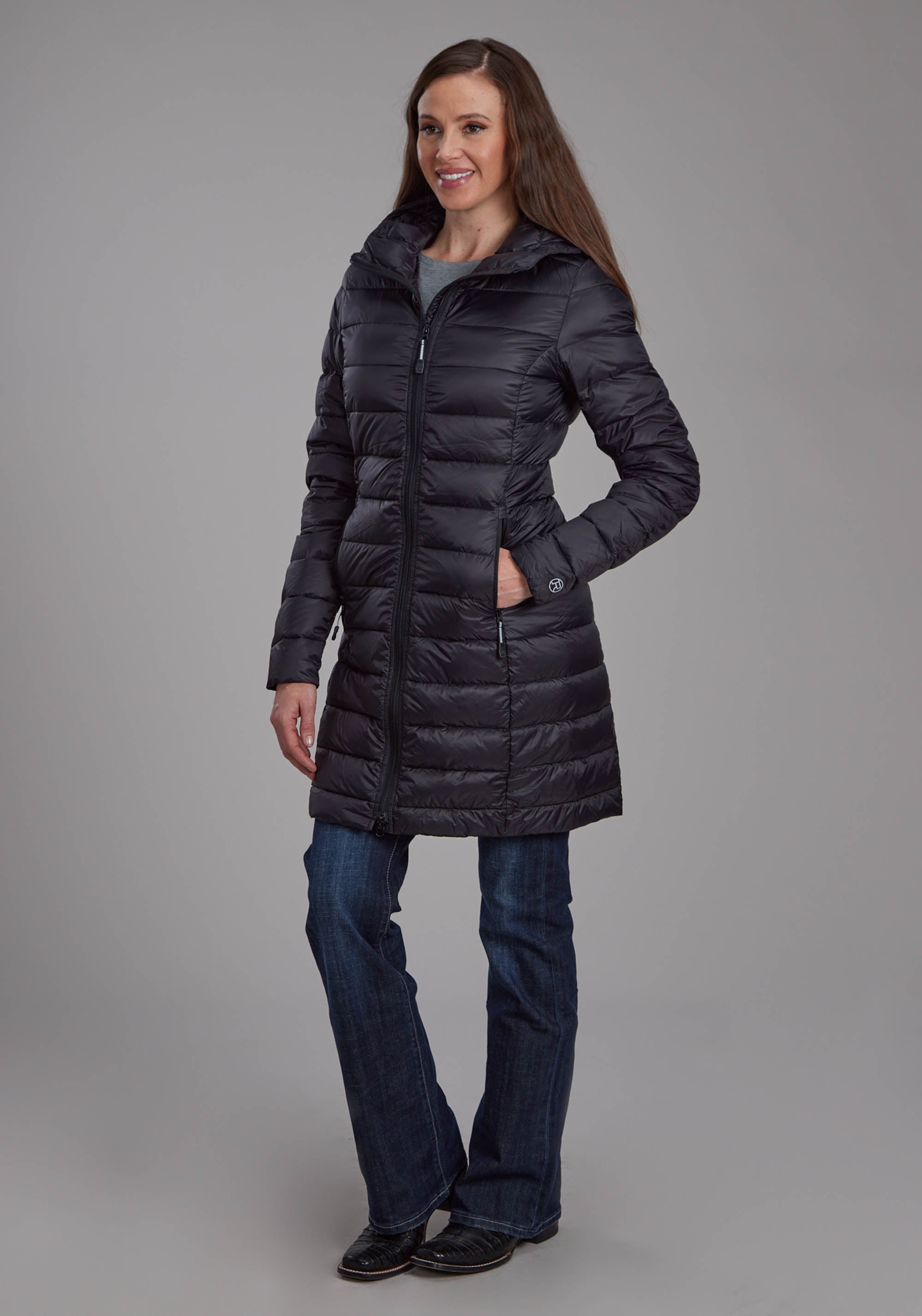 Womens Black Nylon Down Proof Long Coat Zipper Jacket – Roper Apparel ...