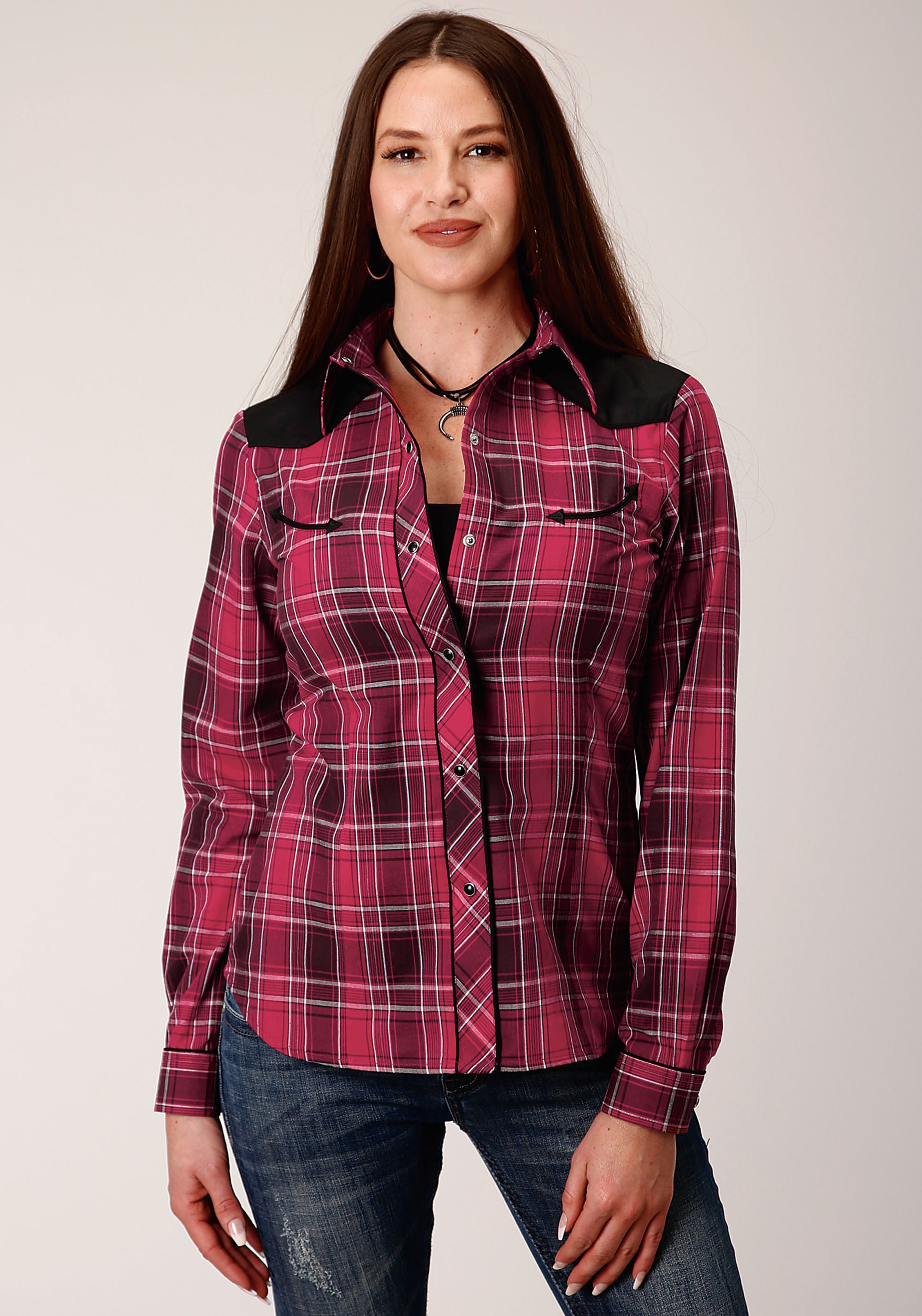 Womens Long Sleeve Snap Bright Red Plaid Western Shirt – Roper Apparel ...