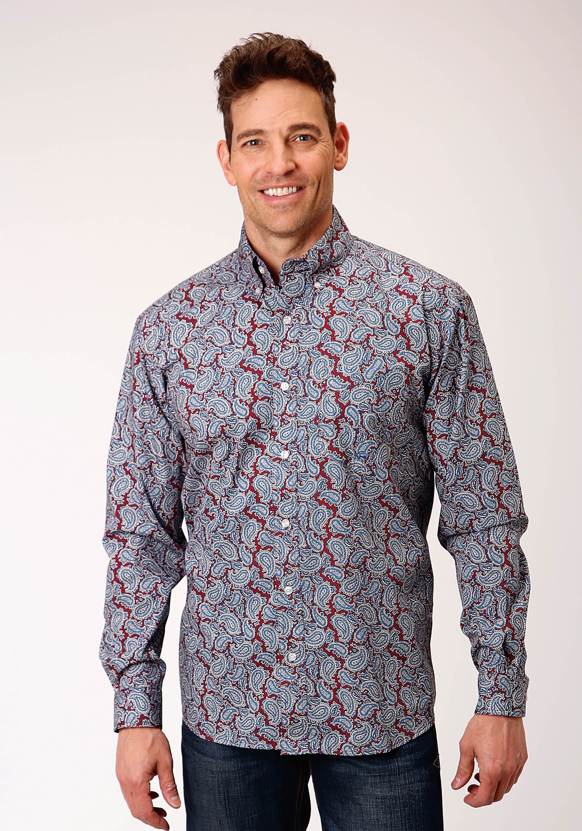 Mens Long Sleeve Button Liberty Paisley Western Shirt – Roper Apparel ...