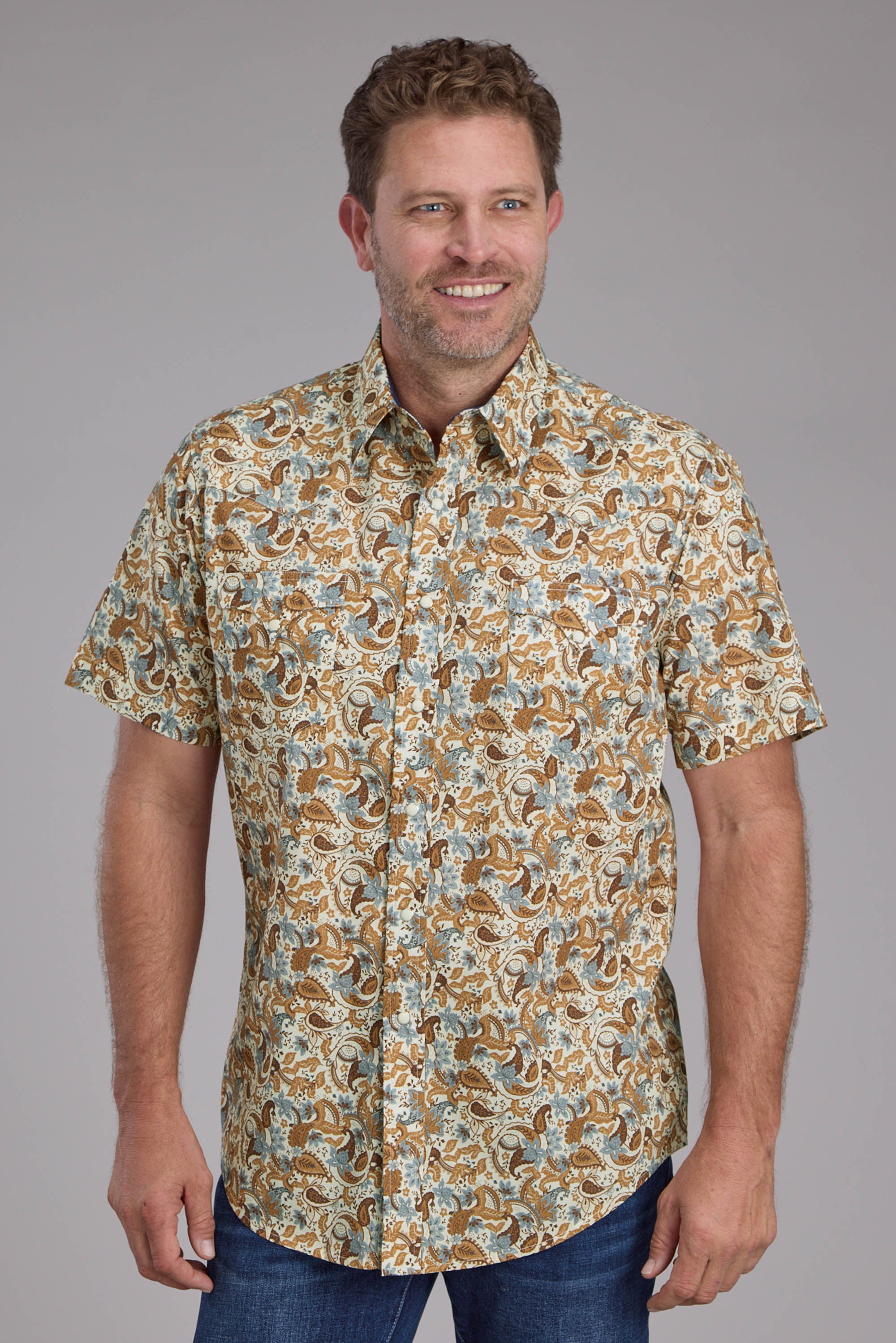 Mens Slade Paisley Print Short Sleeve Snap Western Shirt – Roper ...