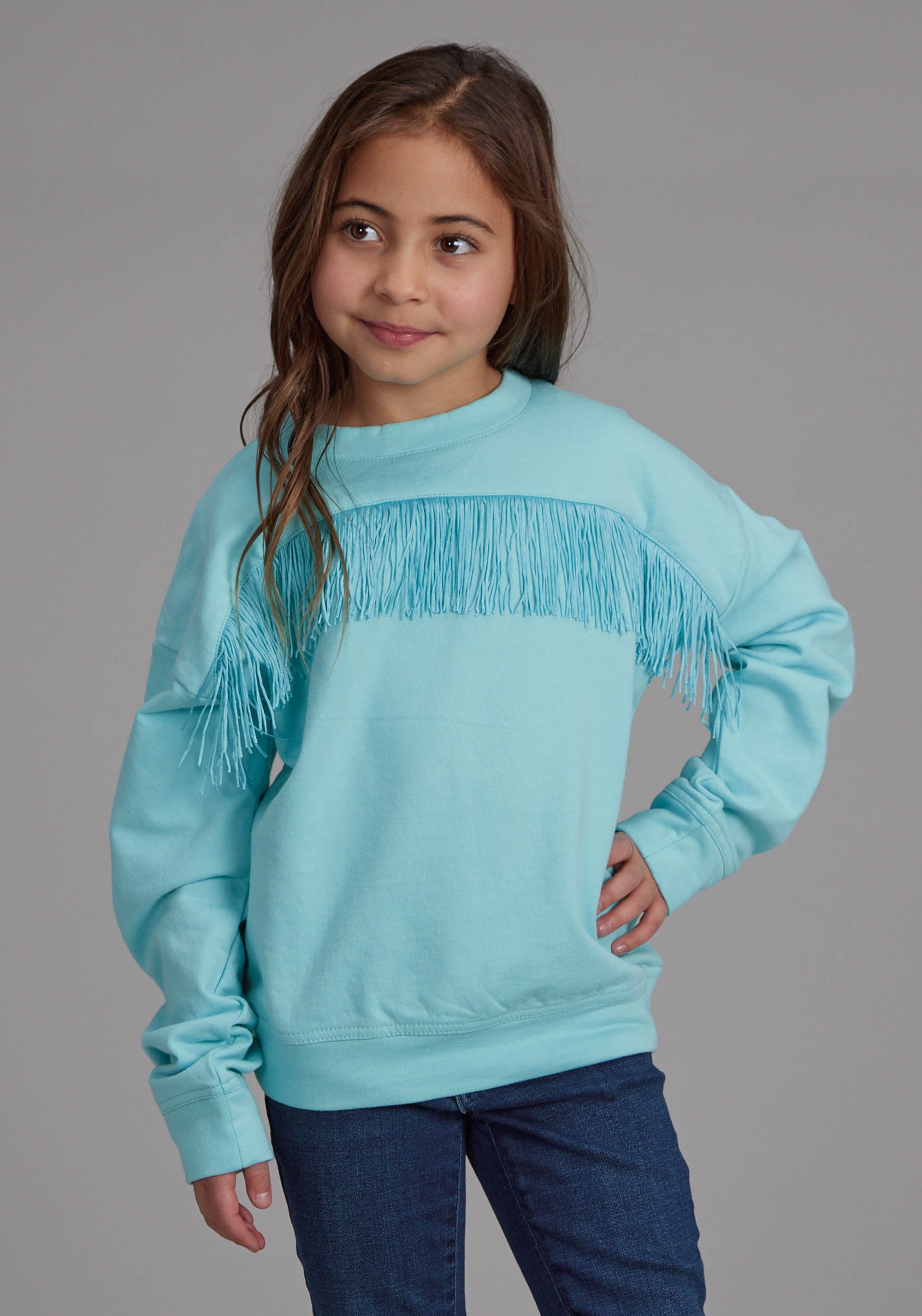 Girls Cotton Fleece Crew Neck Pull-over Long Sleeve Pullover Western S ...