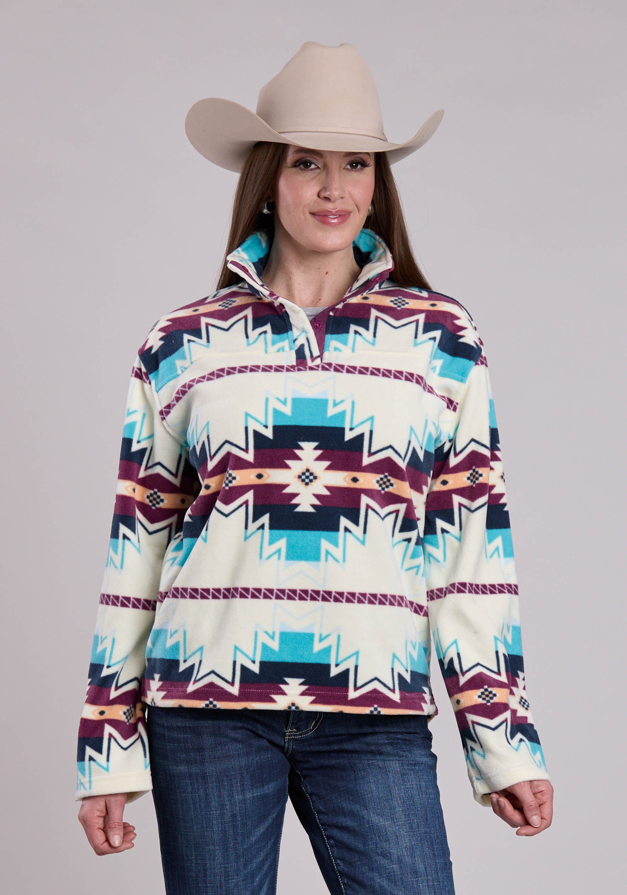 Womens Jacket Snap Large Aztec Print Fleece Pullover Western Jacket ...